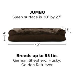 Furhaven Pillow Dog Bed for Large Dogs w/ Removable Bolsters & Washable Cover - Plush & Suede Sofa - Espresso, Jumbo/XL