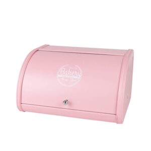 kl x458 pink bread box roll top, metal bread box for kitchen countertop, large capacity, keeps bakery items fresh longer, bread bin for kitchen countertop, breadbox to store cookies, bagels, muffins