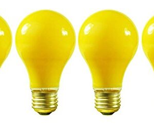 KOR (Pack of 4) A19 Yellow Bug Light Incandescent 130V E26 Base-A/YB - A19/Y (60)