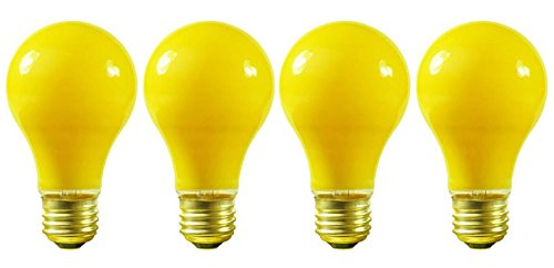 KOR (Pack of 4) A19 Yellow Bug Light Incandescent 130V E26 Base-A/YB - A19/Y (60)