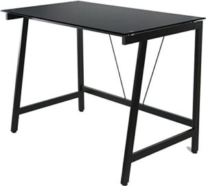 onespace contemporary glass-top desk for small spaces, small writing desk, black