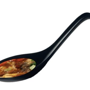 Lucky Star Melamine Japanese Ramen Spoon Noodle Soup Spoon 6.5”, Black, 48-pcs per case (4 dozen)