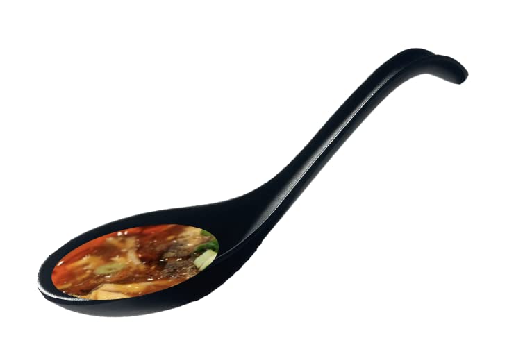 Lucky Star Melamine Japanese Ramen Spoon Noodle Soup Spoon 6.5”, Black, 48-pcs per case (4 dozen)