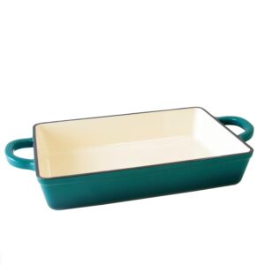 crock pot artisan 13 inch enameled cast iron lasagna pan, teal ombre