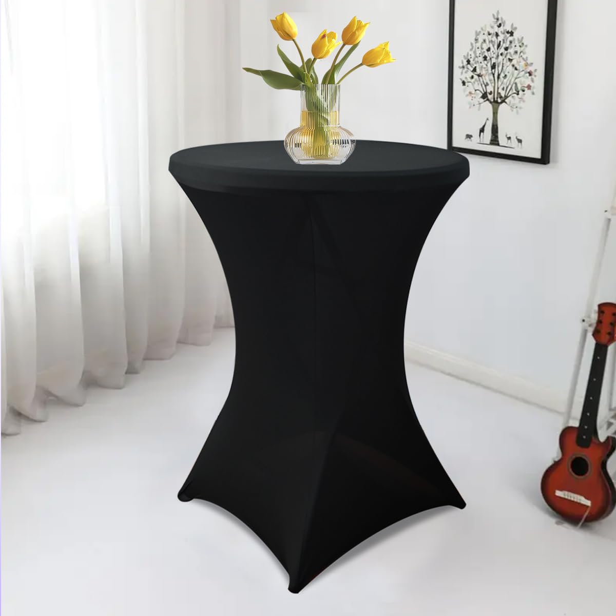 HAORUI Spandex Cocktail Table Covers, Fitted Round Highboy Stretch Table Cloths for Party, Bar, Wedding, Birthday, Banquet (Black, Fit for 30-32" Diameter x 42" Height Tables)