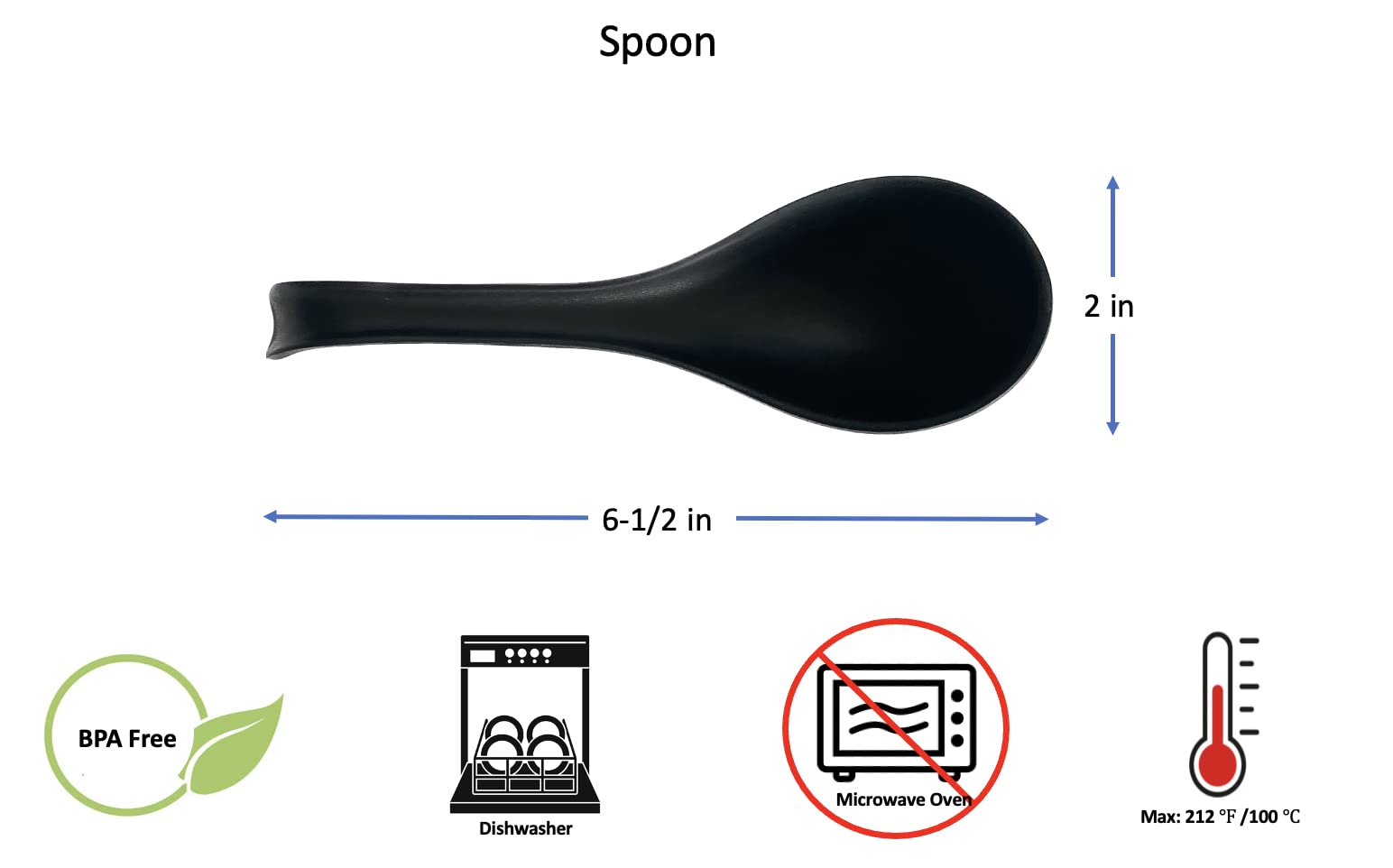 Lucky Star Melamine Japanese Ramen Spoon Noodle Soup Spoon 6.5”, Black, 48-pcs per case (4 dozen)