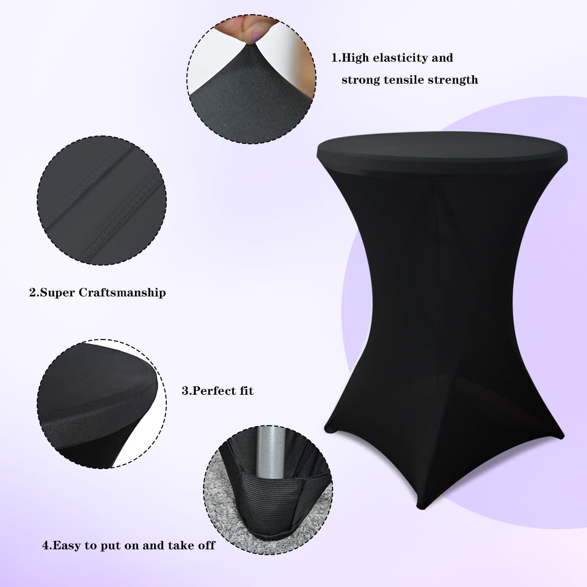 HAORUI Spandex Cocktail Table Covers, Fitted Round Highboy Stretch Table Cloths for Party, Bar, Wedding, Birthday, Banquet (Black, Fit for 30-32" Diameter x 42" Height Tables)