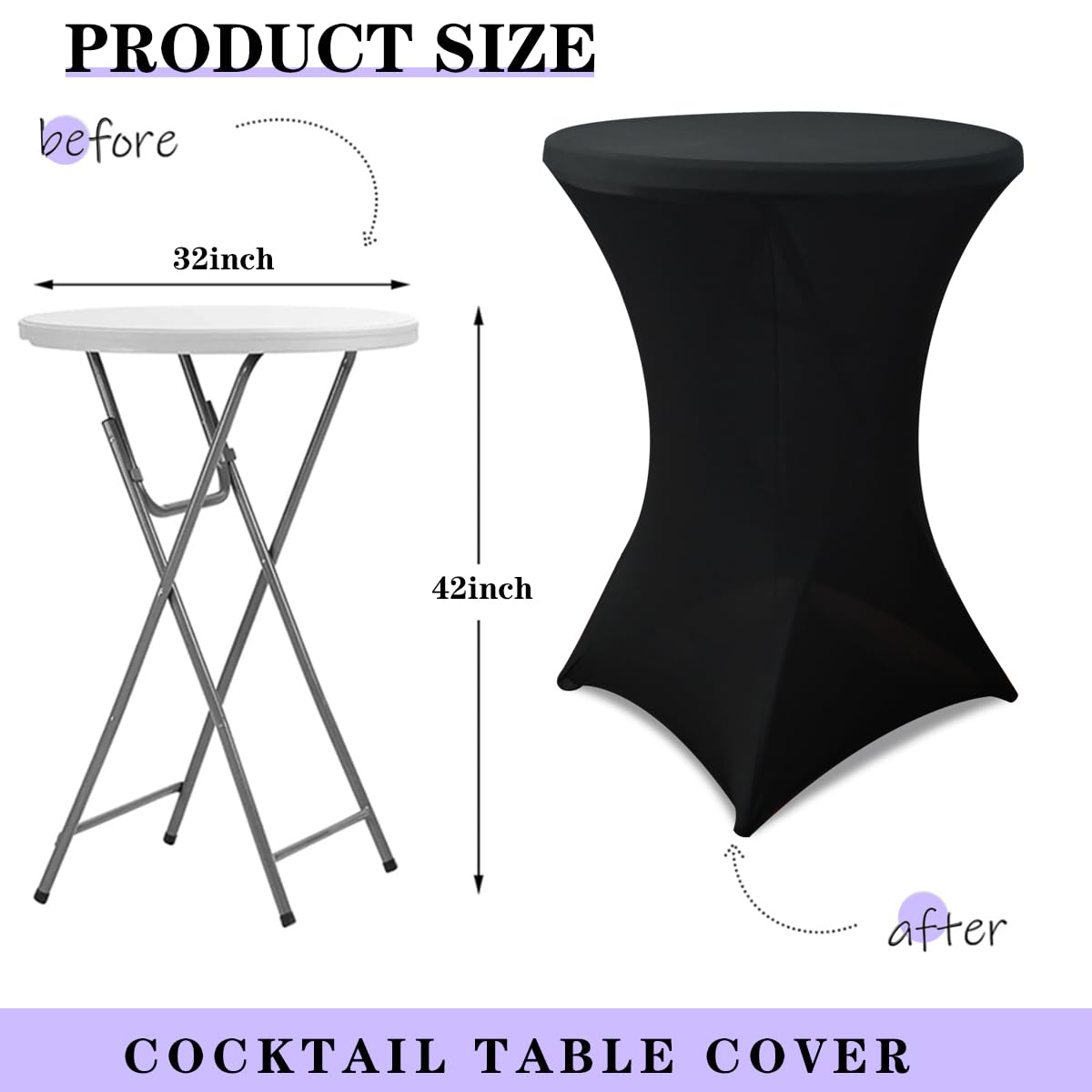 HAORUI Spandex Cocktail Table Covers, Fitted Round Highboy Stretch Table Cloths for Party, Bar, Wedding, Birthday, Banquet (Black, Fit for 30-32" Diameter x 42" Height Tables)