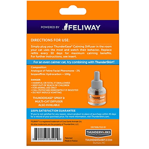 ThunderEase Cat Calming Pheromone Diffuser Refill | Powered by FELIWAY | Reduce Scratching, Urine Spraying, Marking, and Anxiety (30 Day Supply)