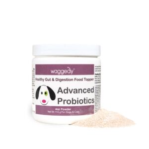 waggedy advanced probiotics gut & digestion food topper — digestive enzymes w/papaya — probiotic powder — dog supplement powder — products for dogs over 6 weeks (114g)