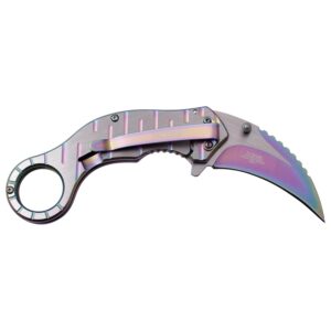 TAC FORCE- Folding Pocket Knife – Rainbow TiNite and Satin Finish Stainless Steel Hawkbill Blade and Handle with Pocket Clip, Liner Lock, Tactical, EDC, Rescue - TF-952RB