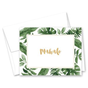 50 cnt watercolor palm leaves hawaiian mahalo thank you cards