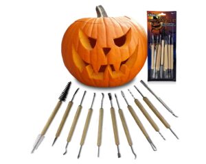 halloween pumpkin carving tool kit – heavy duty knife sets jack-o-lantern halloween sculpting, decorating carve for kids & adults, 11 double sided pieces with 21 tools