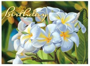 island heritage morning rain hawaiian plumeria birthday card