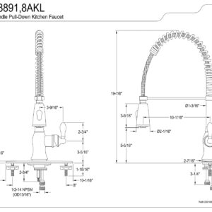 Kingston Brass GSY8891AKL Kaiser Single Handle Kitchen Faucet with Pull-Down Sprayer, Chrome