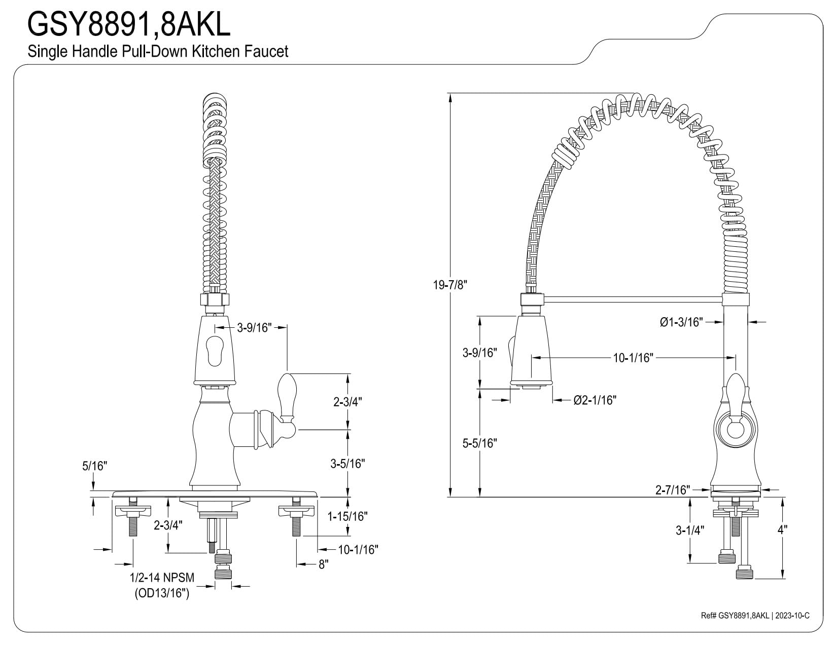 Kingston Brass GSY8891AKL Kaiser Single Handle Kitchen Faucet with Pull-Down Sprayer, Chrome