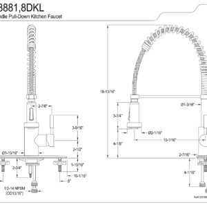 Kingston Brass GSY8881DKL Kaiser Single Handle Kitchen Faucet with Pull-Down Sprayer, Chrome