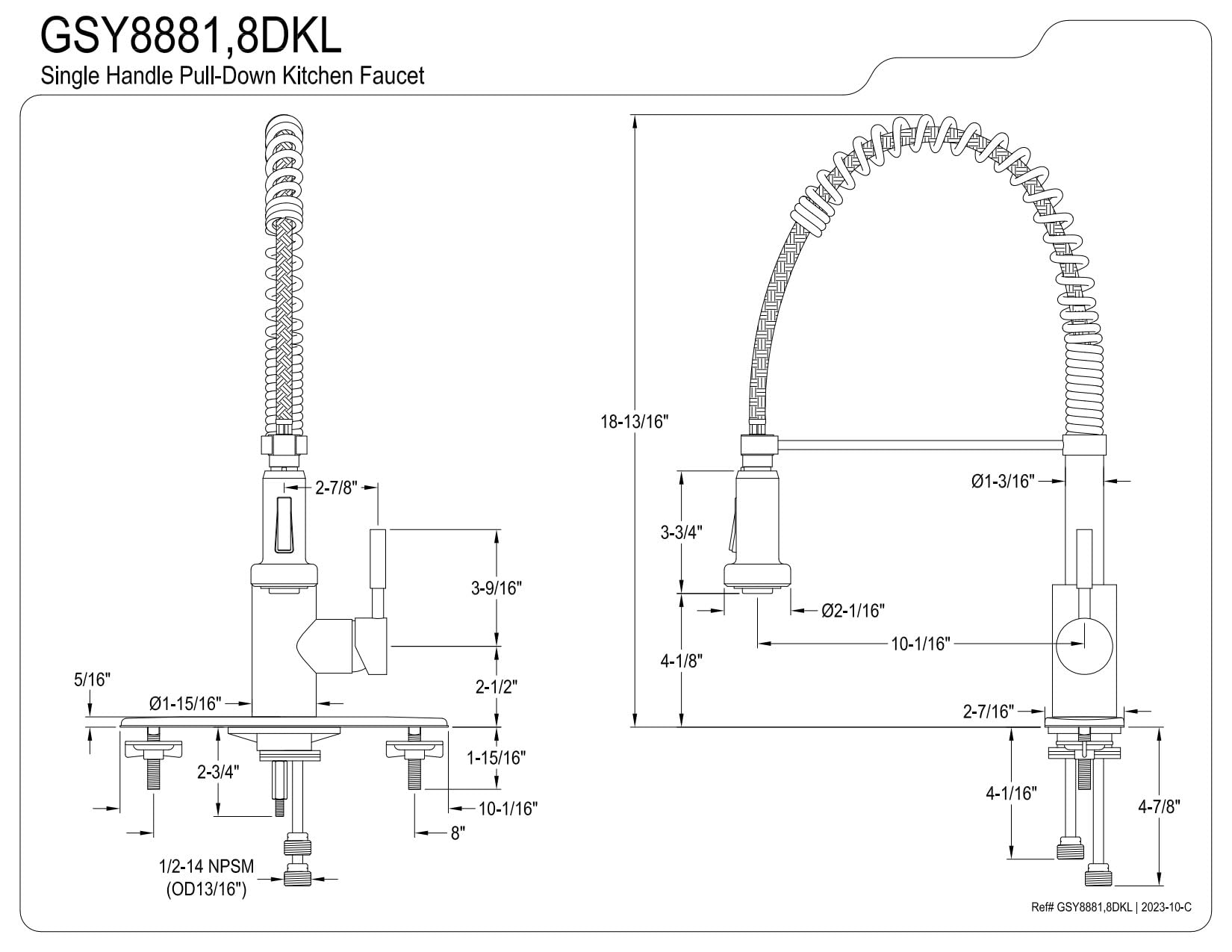 Kingston Brass GSY8881DKL Kaiser Single Handle Kitchen Faucet with Pull-Down Sprayer, Chrome