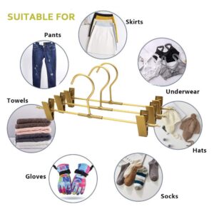 Koobay 11.8" Gold Matt Aluminium Metal Bottom Clips Pants Trousers Clothes Hangers,10 Pack Heavy Duty Space Saving Durable Adjustable Clips Legging Organizer,Toddler Infant Hangers Shirts Newborn