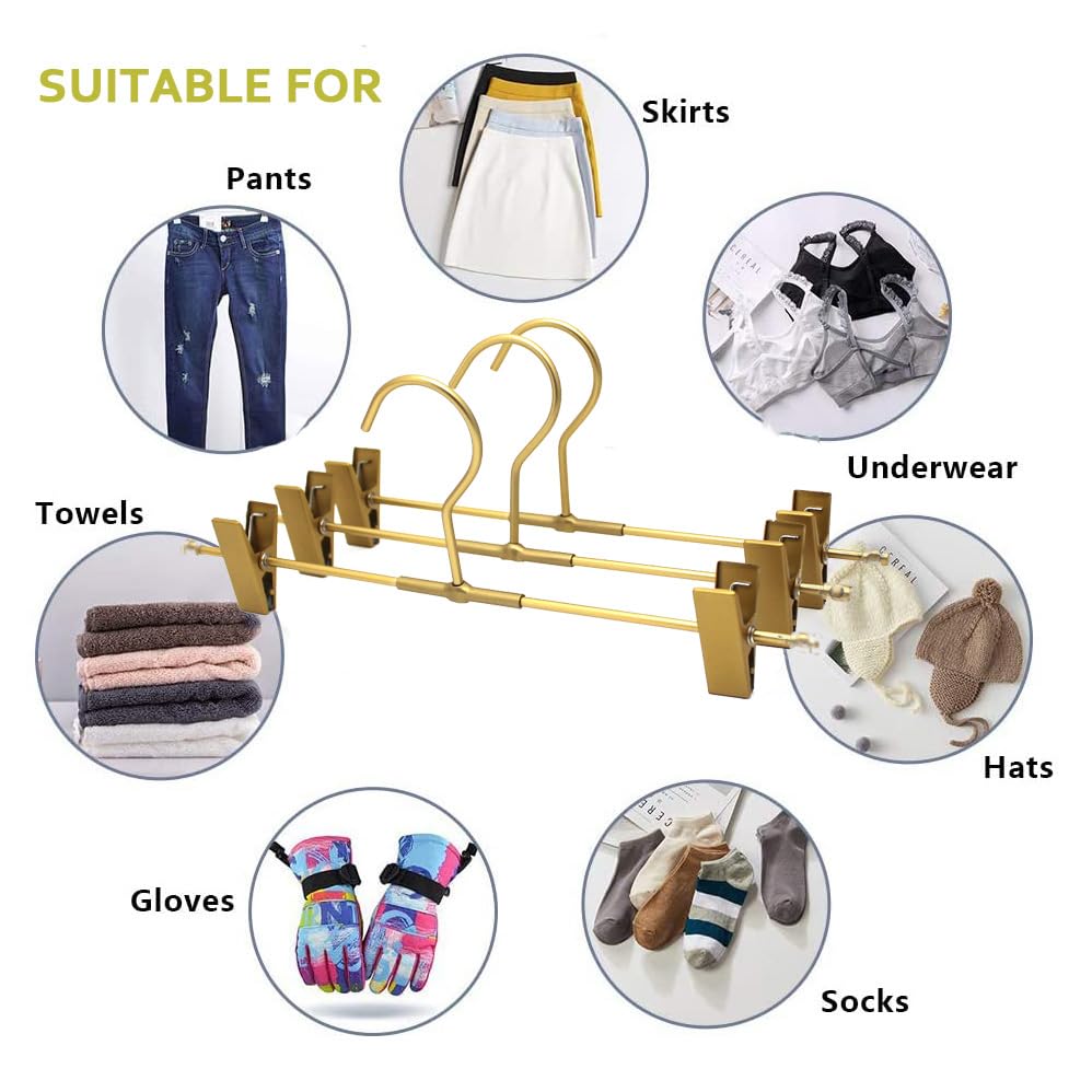 Koobay 11.8" Gold Matt Aluminium Metal Bottom Clips Pants Trousers Clothes Hangers,10 Pack Heavy Duty Space Saving Durable Adjustable Clips Legging Organizer,Toddler Infant Hangers Shirts Newborn