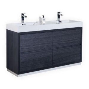 kubebath bliss 60" gray oak double sink free standing modern bathroom vanity