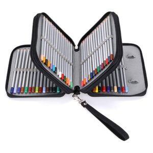 btsky zippered pencil case-canvas 72 slots handy pencil holders for for prismacolor watercolor pencils, crayola colored pencils, marco pencils (black)