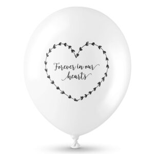 angel & dove 25 white 'forever in our hearts' biodegradable funeral remembrance balloons - for memory table, memorial, condolence, celebration of life