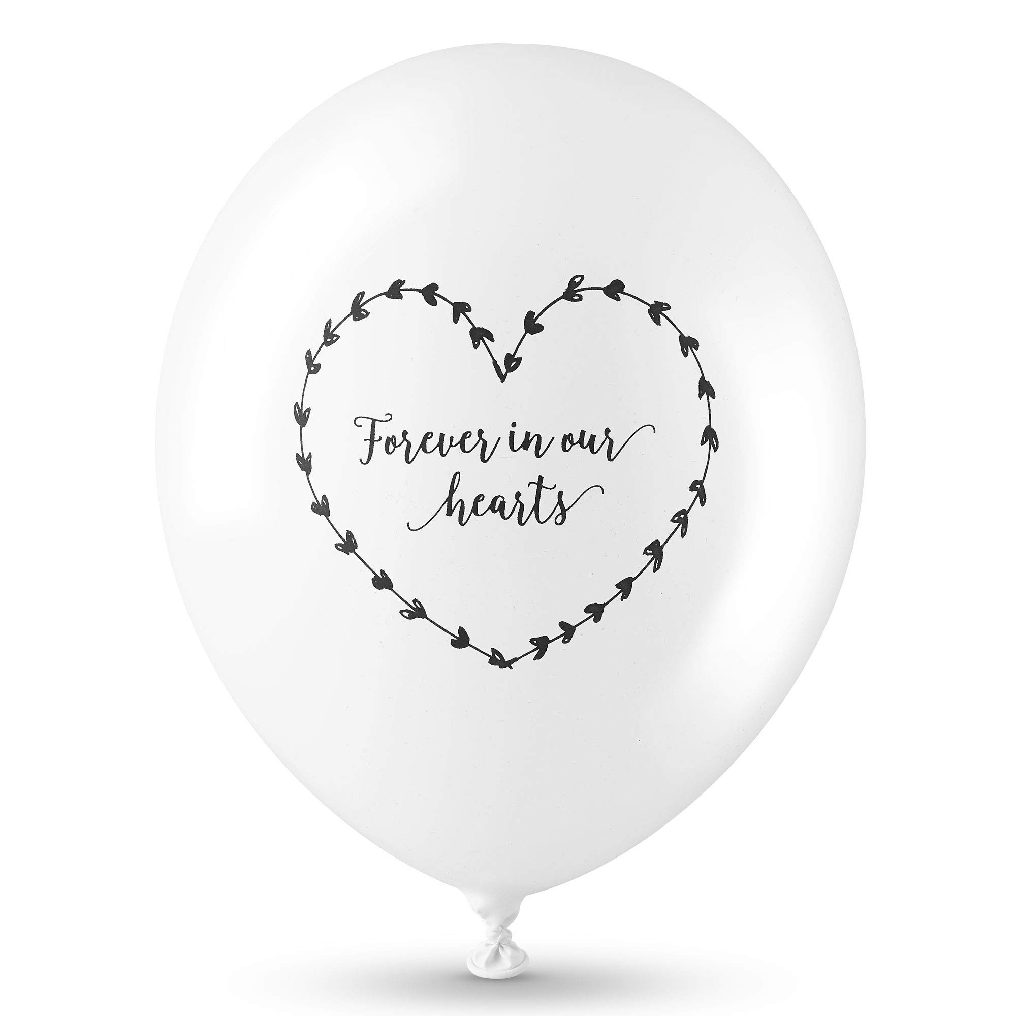 ANGEL & DOVE 25 White 'Forever In Our Hearts' Biodegradable Funeral Remembrance Balloons - for Memory Table, Memorial, Condolence, Celebration of Life