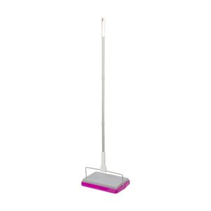 casabella basics carpet sweeper, 3 piece pole, silver and magenta