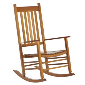 outsunny outdoor rocking chair, patio wooden rocking chair with smooth armrests, high back for garden, balcony, porch, supports up to 352 lbs, natural