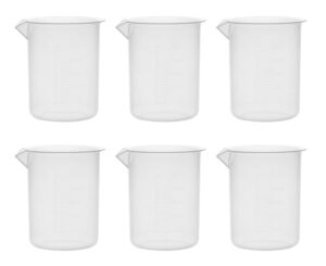 eisco 6pk plastic beakers, 250ml - polypropylene plastic - raised graduations, tapered spout - euro design