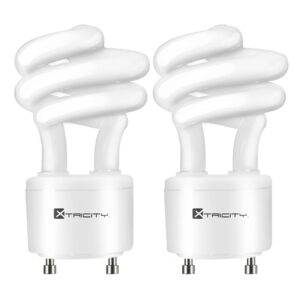 xtricity compact fluorescent gu24 2 prong light bulb base, t2 mini spiral, 13w (60 watt equivalent), 2700k soft white, 900 lumens, cfl, 120v, ul listed (2 pack)