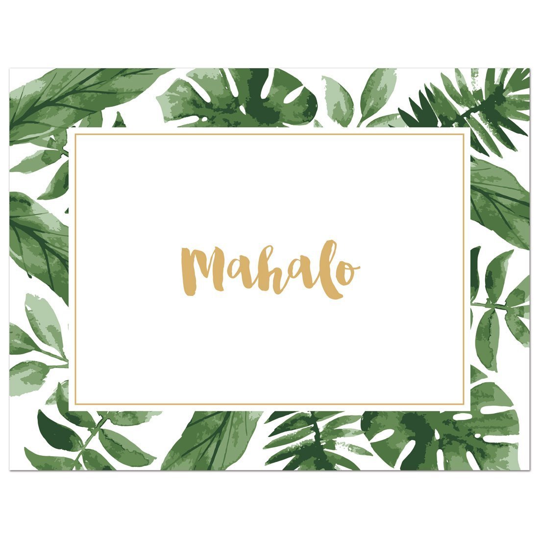 50 cnt Watercolor Palm Leaves Hawaiian Mahalo Thank You Cards