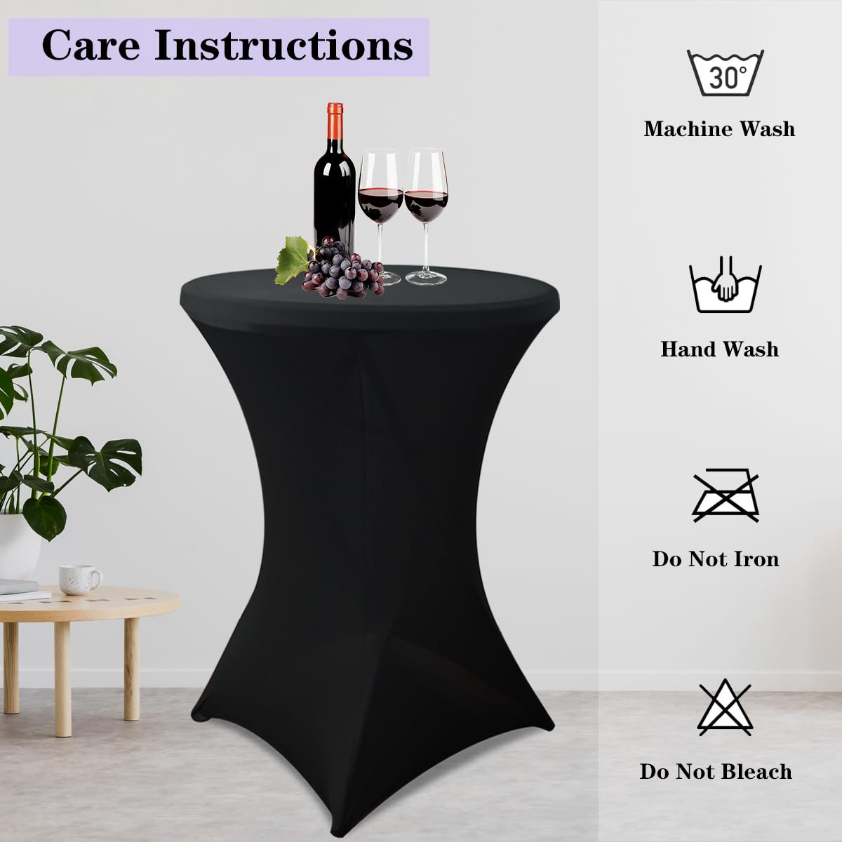 HAORUI Spandex Cocktail Table Covers, Fitted Round Highboy Stretch Table Cloths for Party, Bar, Wedding, Birthday, Banquet (Black, Fit for 30-32" Diameter x 42" Height Tables)