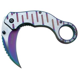 TAC FORCE- Folding Pocket Knife – Rainbow TiNite and Satin Finish Stainless Steel Hawkbill Blade and Handle with Pocket Clip, Liner Lock, Tactical, EDC, Rescue - TF-952RB