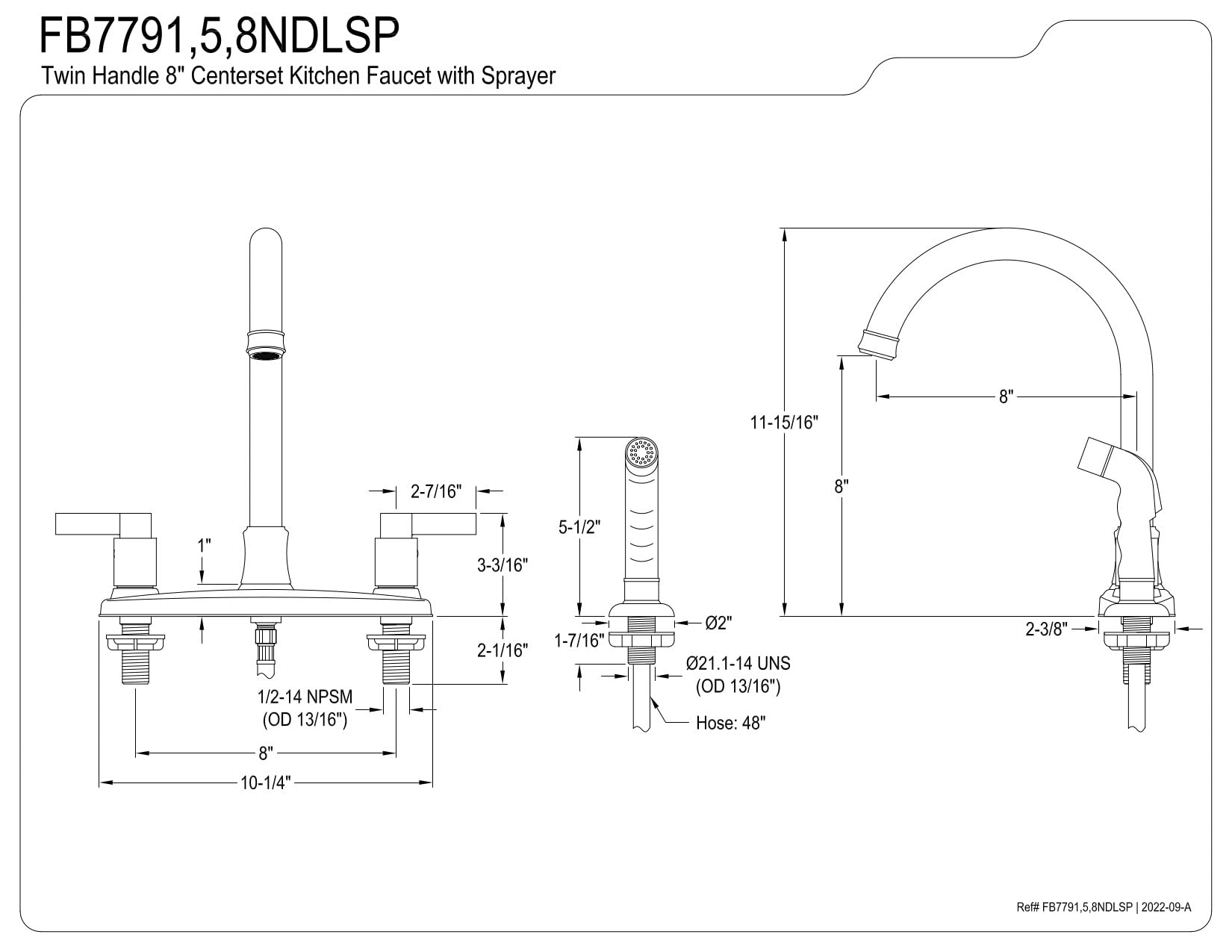 Kingston Brass FB7798NDLSP NuvoFusion 8" Centerset Kitchen Faucet, Brushed Nickel