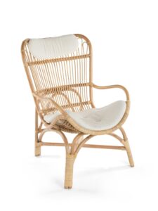 kouboo rattan loop lounge chair with seat and head cushion, natural color, large,