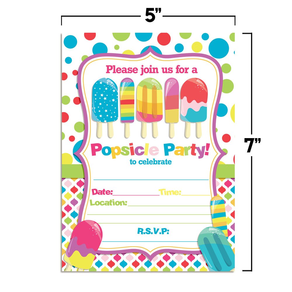 Amanda Creation Popsicle Birthday Party Invitations set of 20 Fill In Cards Including Envelopes