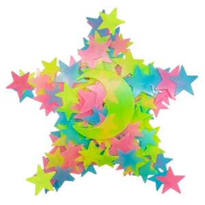 150pcs glow in the dark ceiling stars, mixed colour superbright plastic stars wall decor, removable reusable wall sticker murals decoration for nursery room decor for children