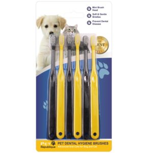 pet republique small toothbrush for dogs cats - cat toothbrush, small dog toothbrush - designed for cat, kitten, puppy, and small dog like chihuahuas, yorkshire, and poodle (6 count)