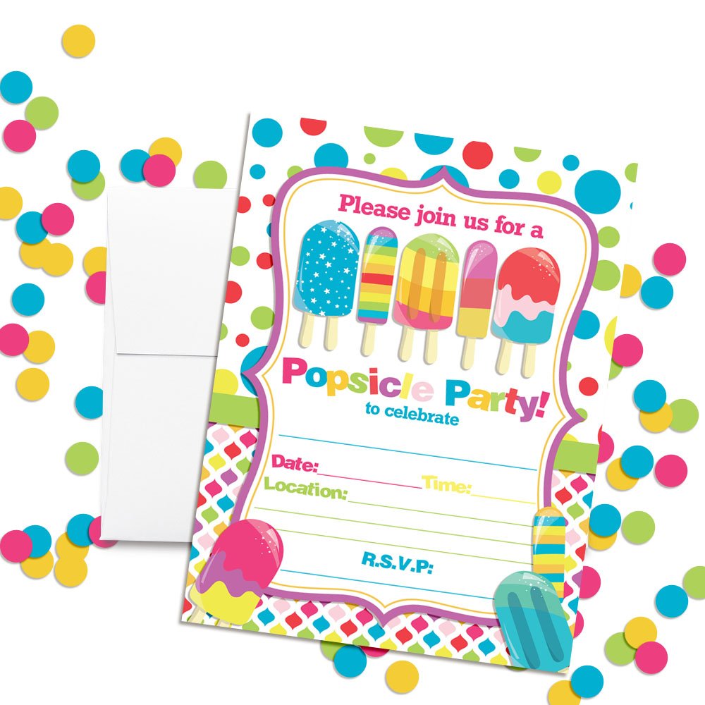 Amanda Creation Popsicle Birthday Party Invitations set of 20 Fill In Cards Including Envelopes