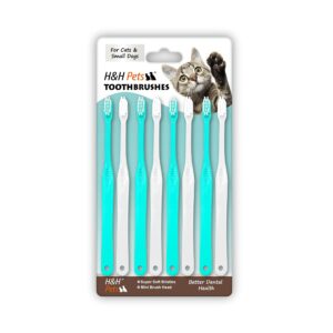 h&h pets toothbrush for small dogs & cats - soft and small toothbrush designed for cats, puppies, and small breed dogs like teacups, chihuahuas, yorkshire, and poodle, 8 count pack