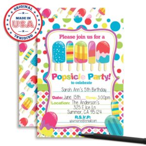 Amanda Creation Popsicle Birthday Party Invitations set of 20 Fill In Cards Including Envelopes