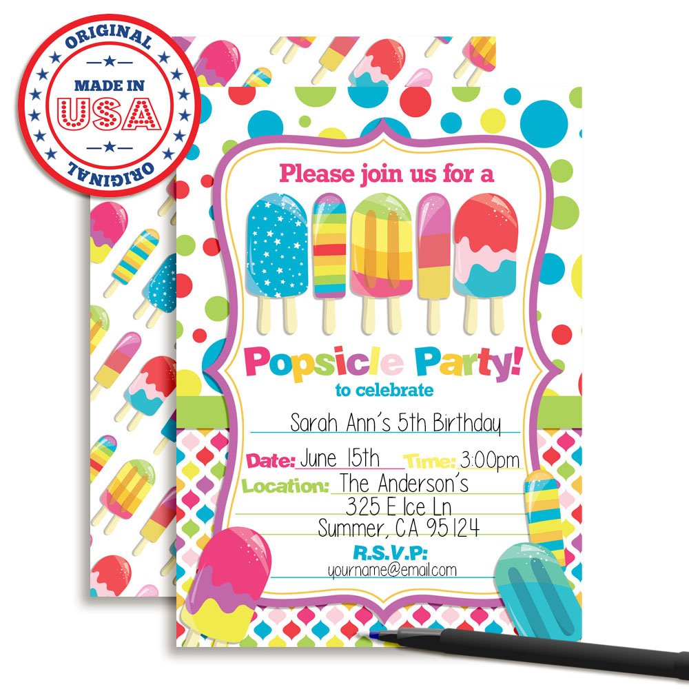 Amanda Creation Popsicle Birthday Party Invitations set of 20 Fill In Cards Including Envelopes