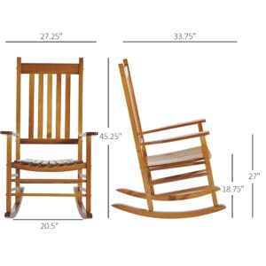 Outsunny Outdoor Rocking Chair, Patio Wooden Rocking Chair with Smooth Armrests, High Back for Garden, Balcony, Porch, Supports Up to 352 lbs, Natural