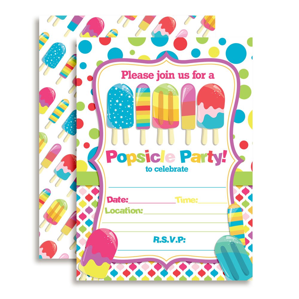 Amanda Creation Popsicle Birthday Party Invitations set of 20 Fill In Cards Including Envelopes