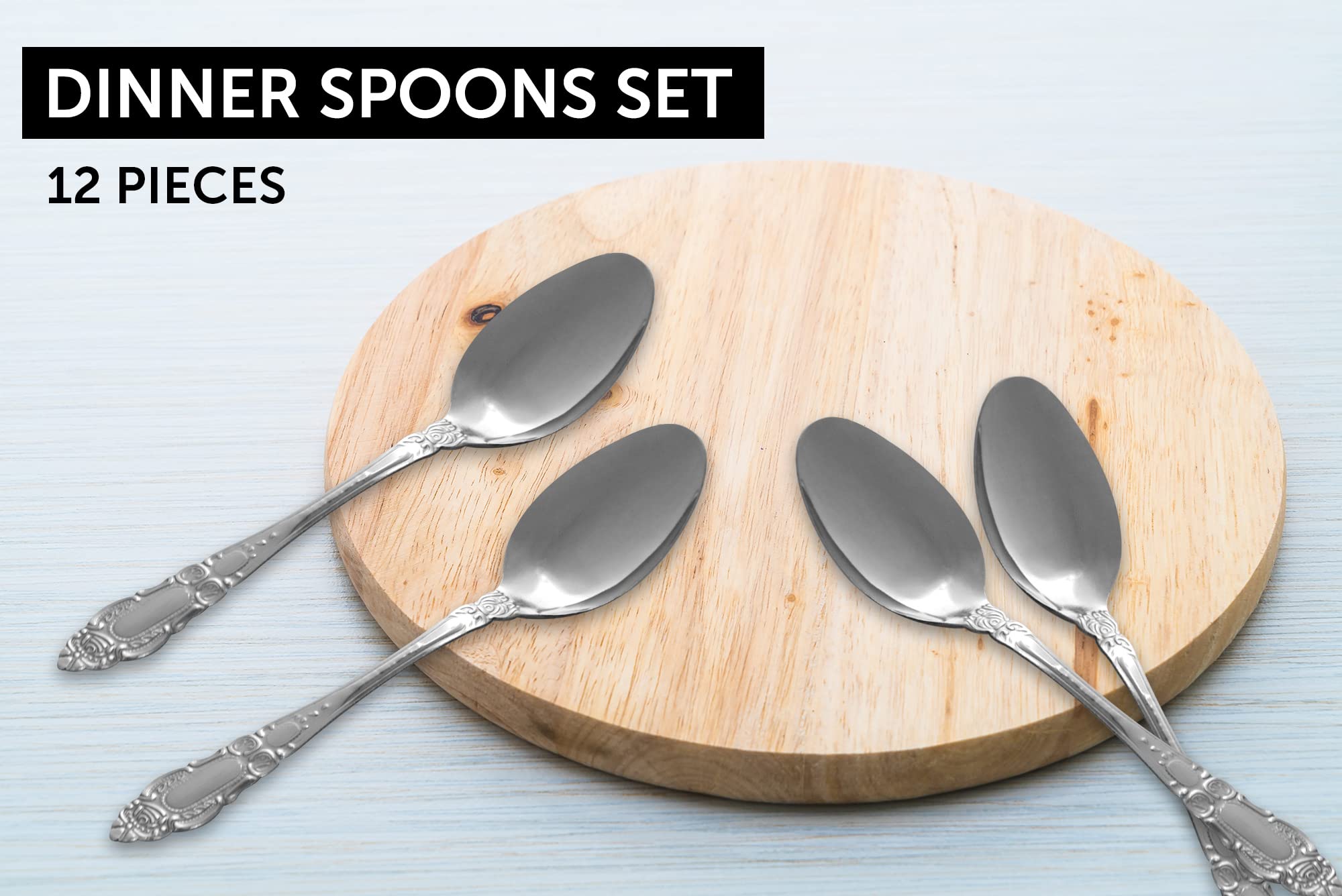 DecorRack 12 pieces Dinner Spoons, Food Grade Stainless Steel Spoons, 7.5 inches, Flatware for Home, Restaurant, Dishwasher Safe. (12 Pack)