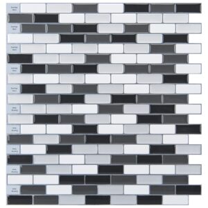 art3d peel and stick wall tile for kitchen/bathroom backsplash, 12"x12", black-white (6 pack)