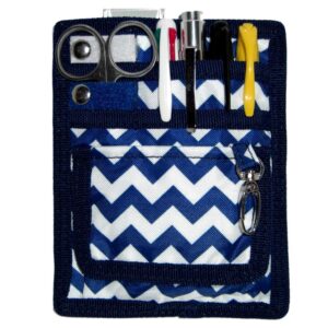 6 piece protective lab coat pocket organizer kit has fashionable blue chevron pattern. 6 pockets packed with needed accessories