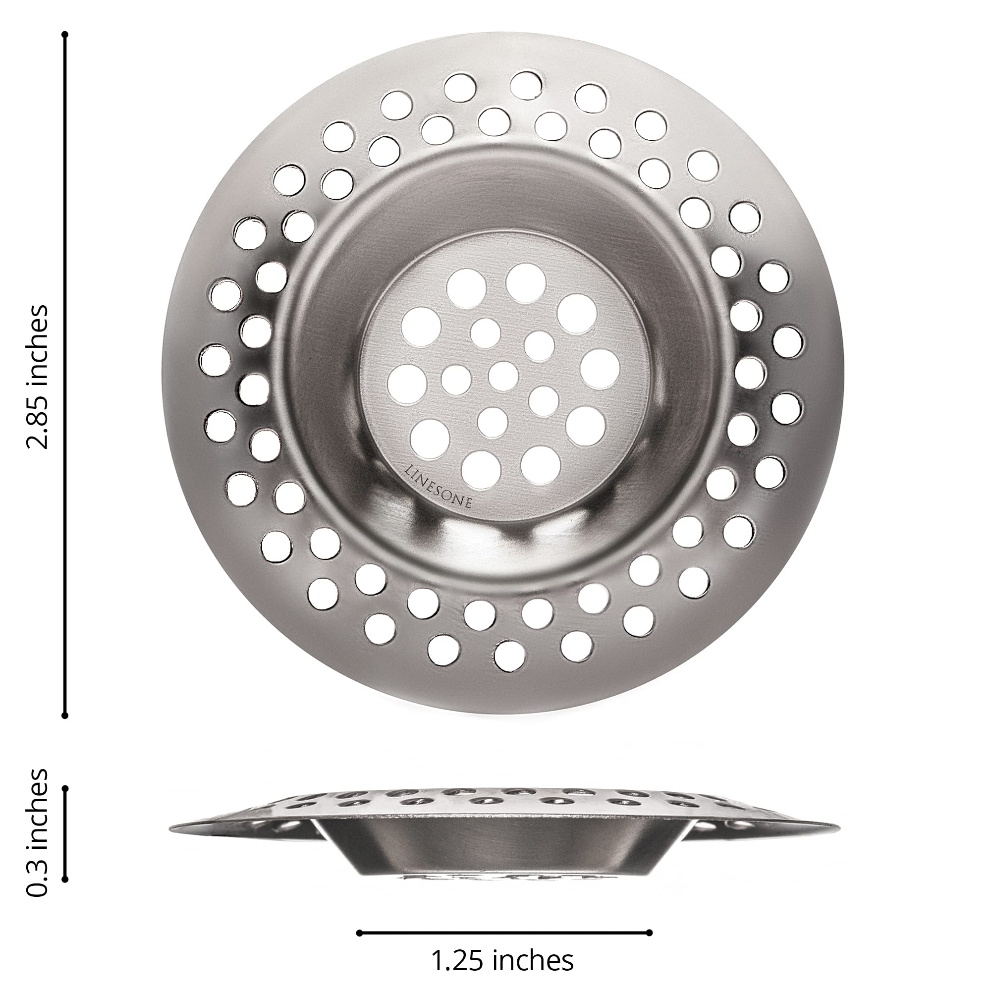 Sink Strainer 2.85 Inch - Bathroom & Kitchen Sink Drain Strainer - Tub Drain Hair & Food Catcher for Kitchen Sink and Bathtub, Stainless Steel, Pack of 3